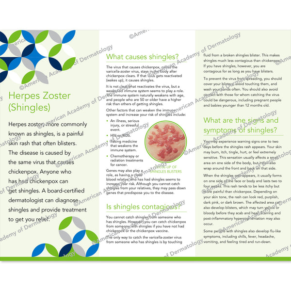 Herpes Zoster (Shingles) Pamphlet - AAD Shop